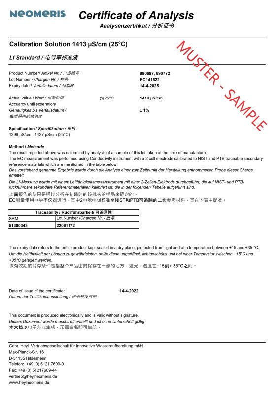 Neomeris conductivity calibration solution - Kalibierlösung: 1413 μS/cm ...